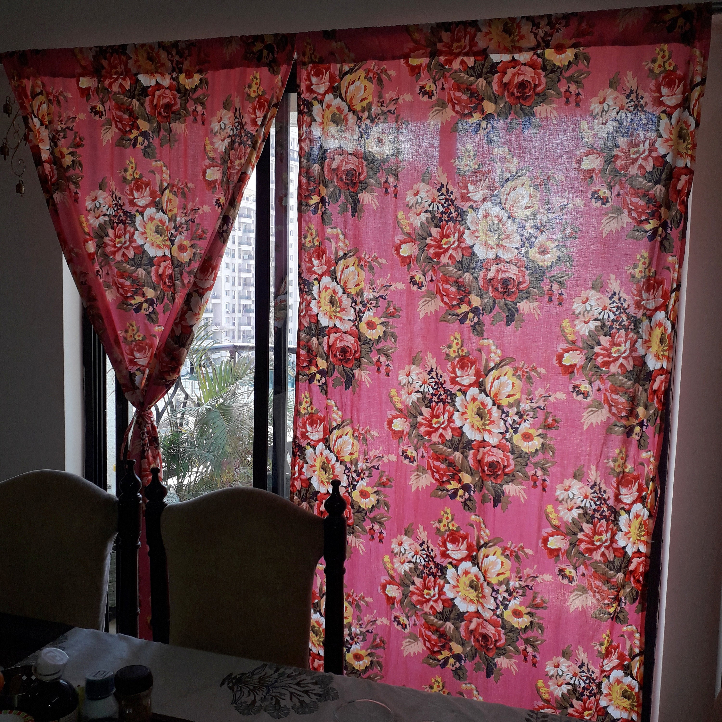 Pink Cotton Floral Curtain Blush Cottage Floral Curtains - Etsy