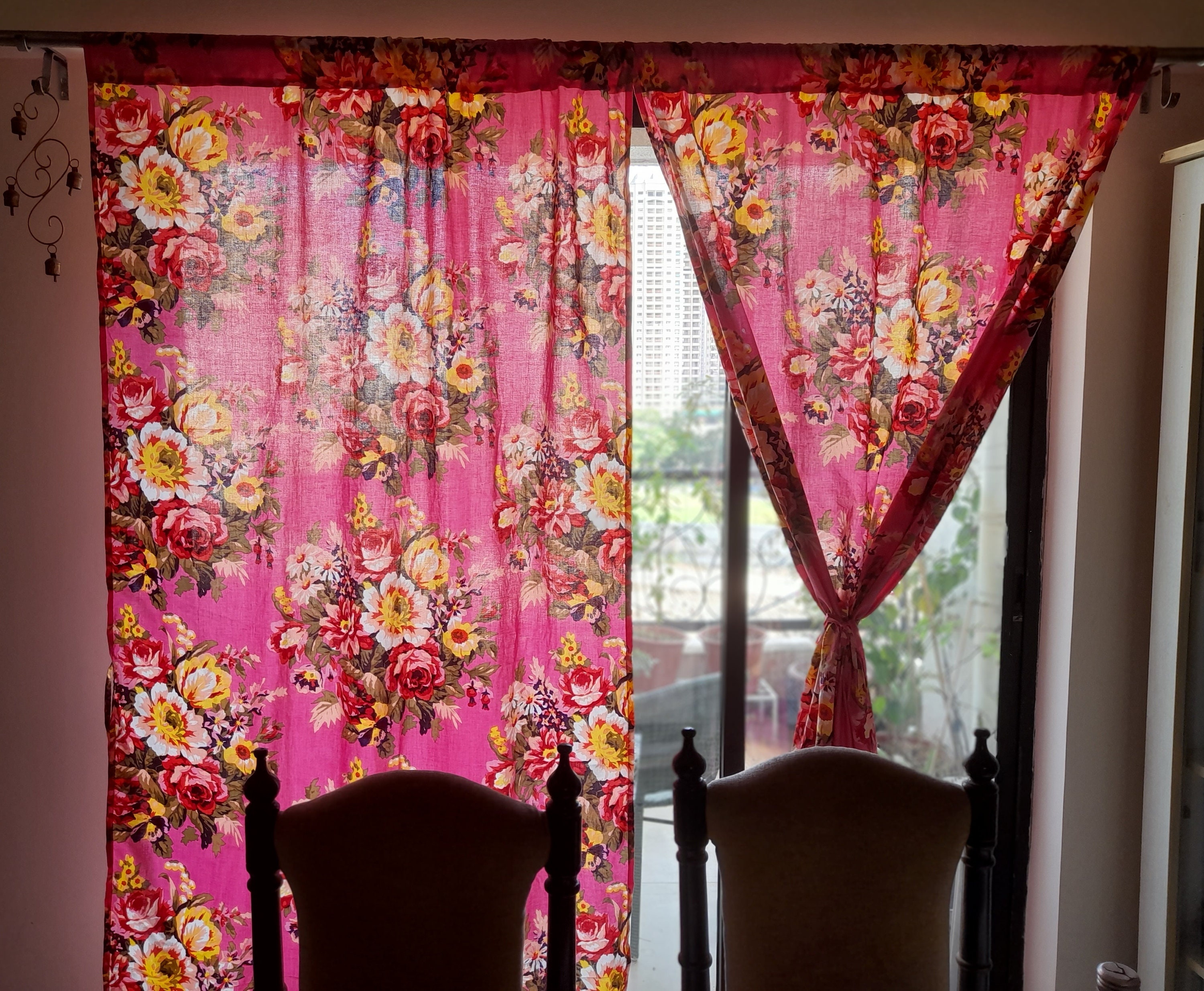 Pink Cotton Floral Curtain Blush Cottage Floral Curtains - Etsy