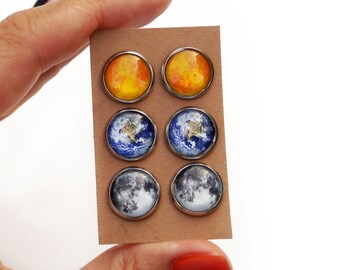 Sun Moon Earth Barrette Solar System Tiny Hairpin Cosmic | Etsy