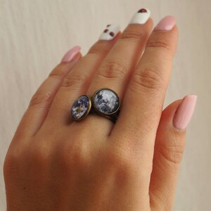 Earth and Moon Rings, Adjustable Planet Ring, Earth & Full Moon Jewelry ...