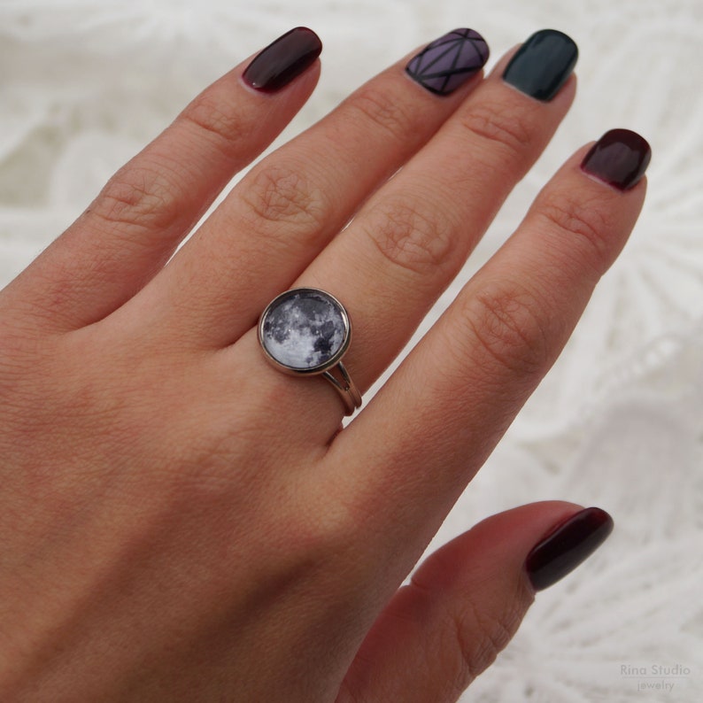 Moon Ring Space Adjustable Ring Custom Birth Moon Phase | Etsy