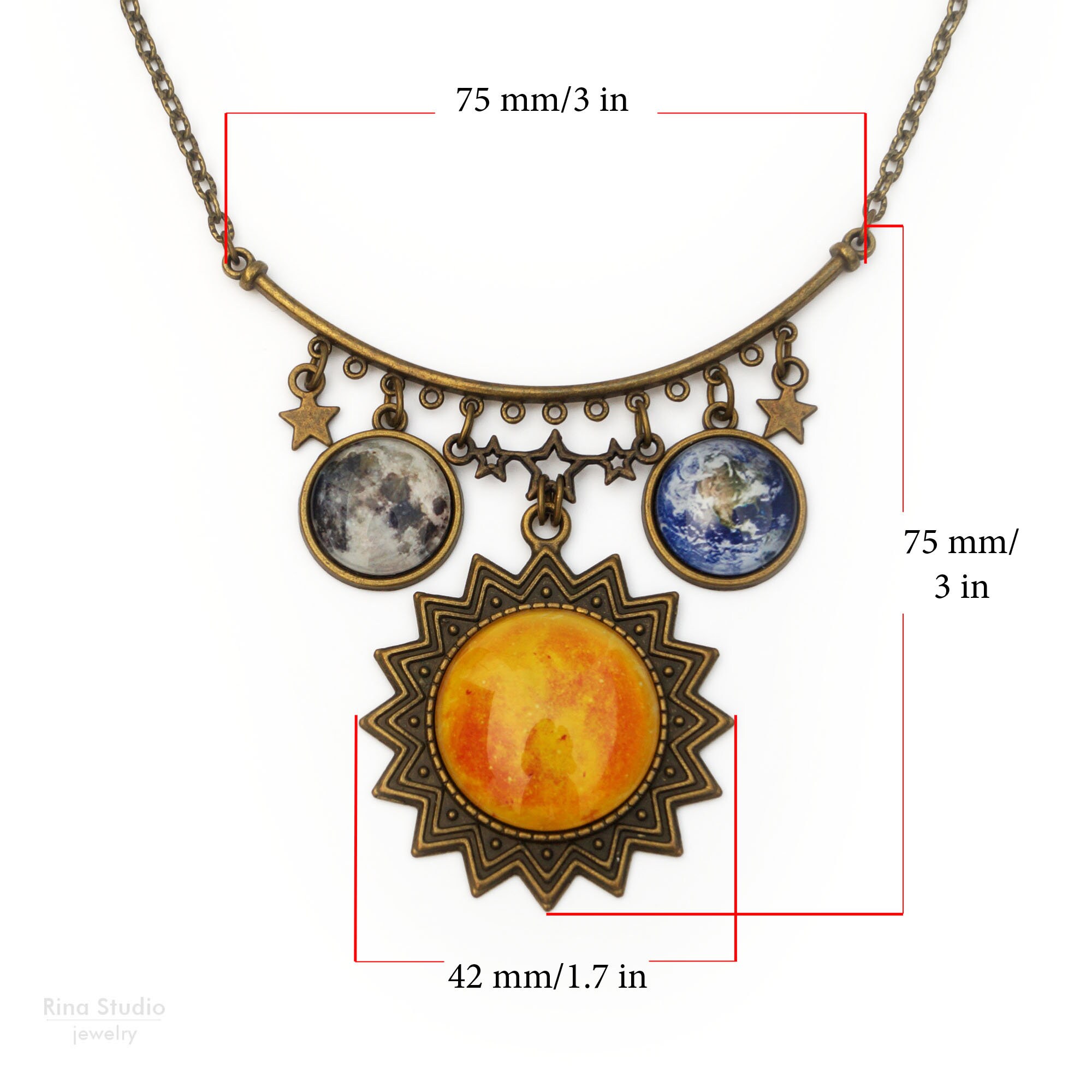 Sun Moon Earth Necklace, Solar System Jewelry, Galaxy Gift for ...