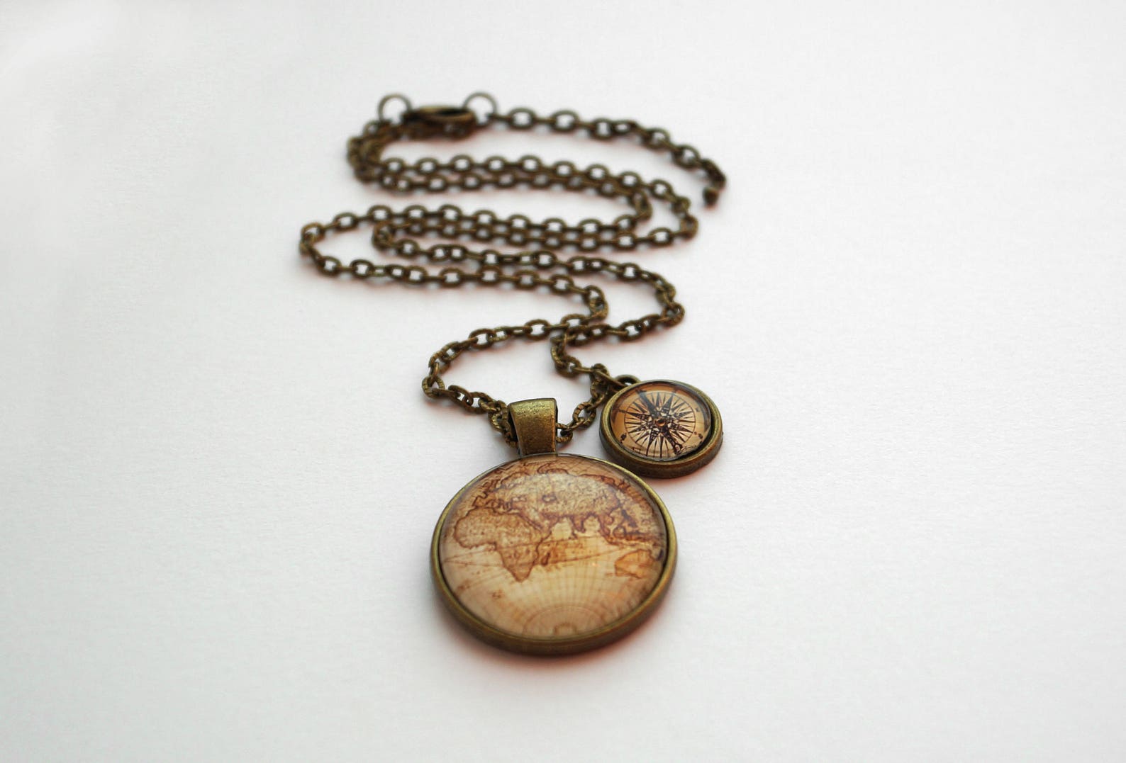 Vintage Map With Compass Necklace, Antique World Map Jewelry, Old Map ...