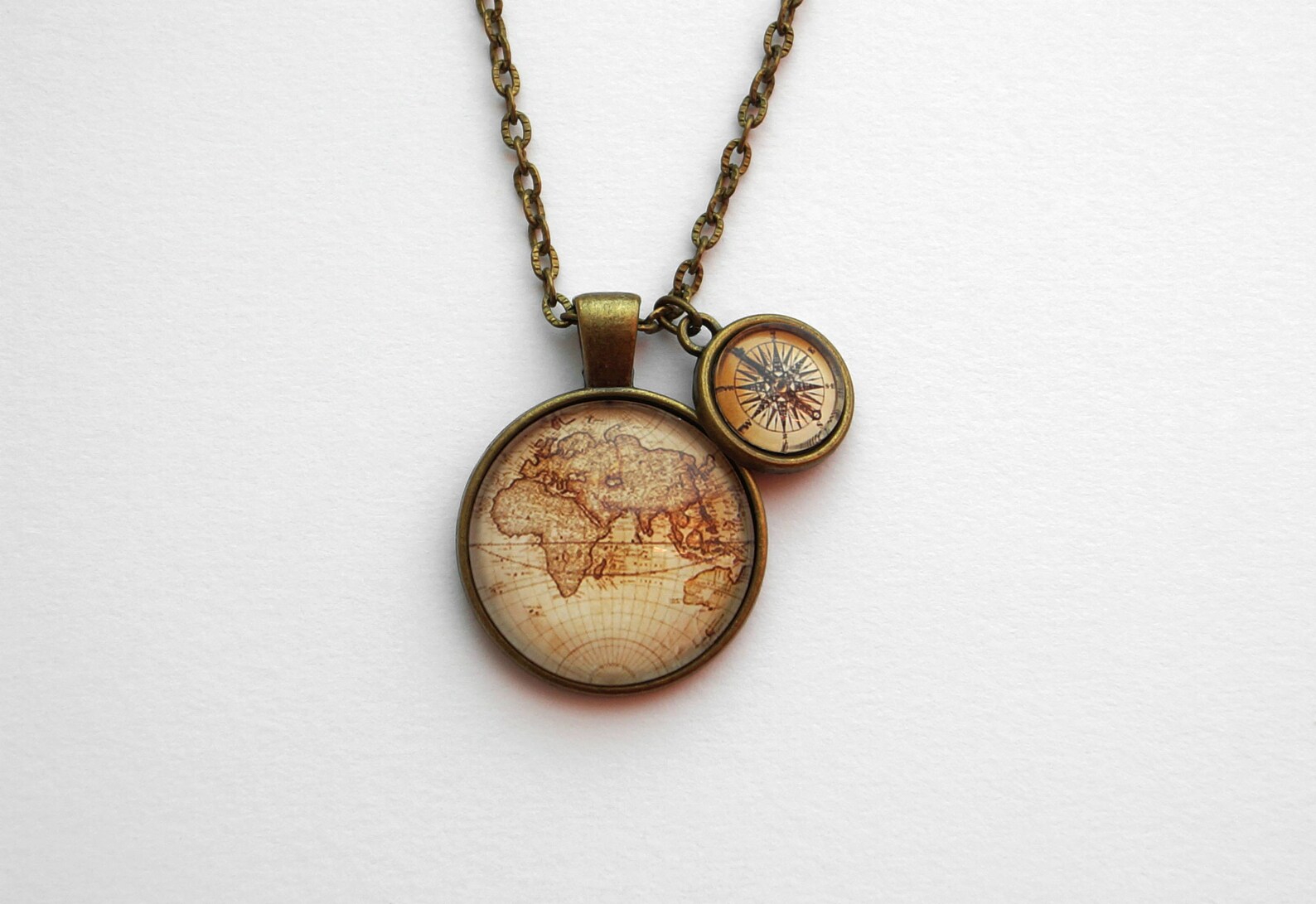 Vintage Map With Compass Necklace Antique World Map Jewelry | Etsy