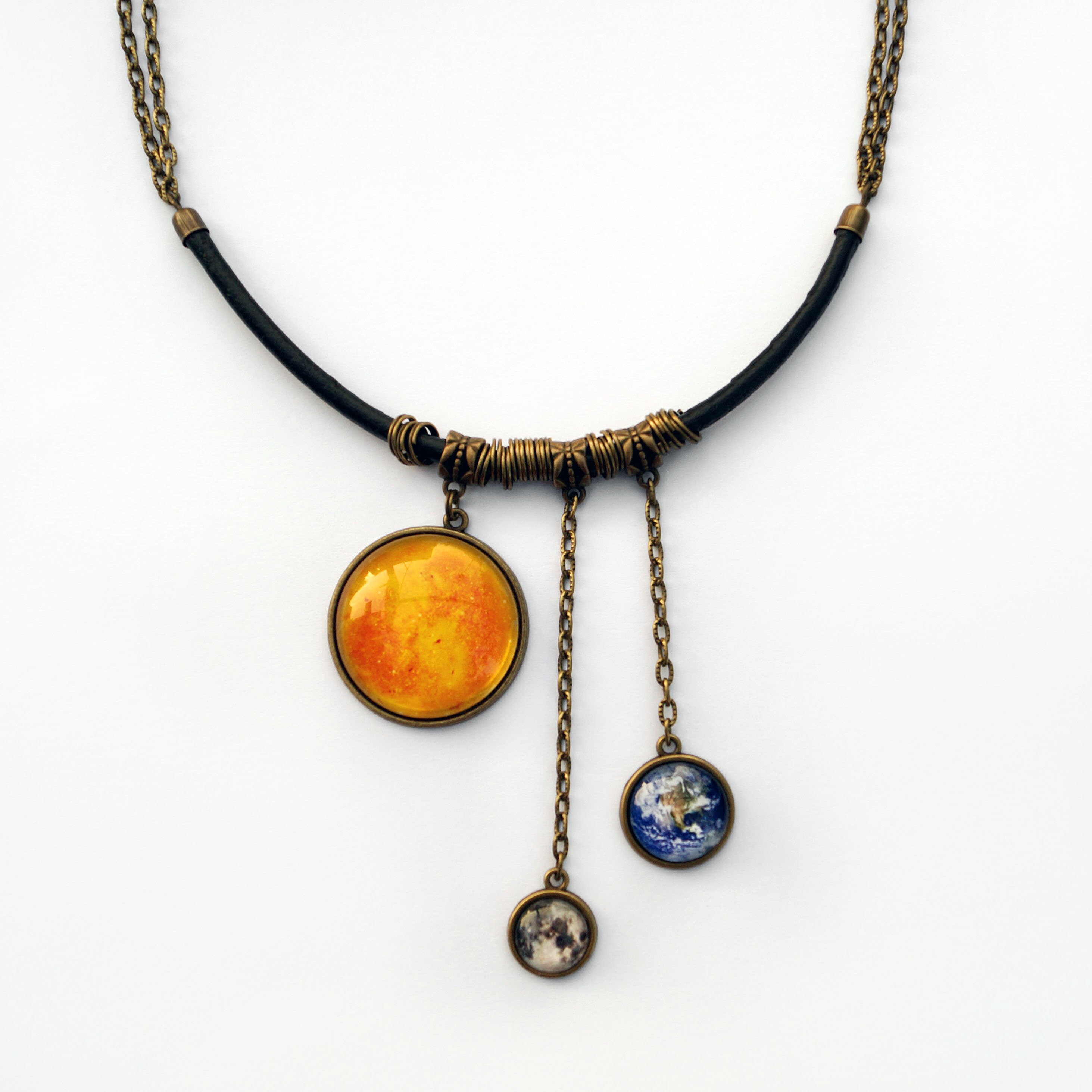 Sun Moon Earth Necklace, Solar System Necklace, Universe Jewelry ...