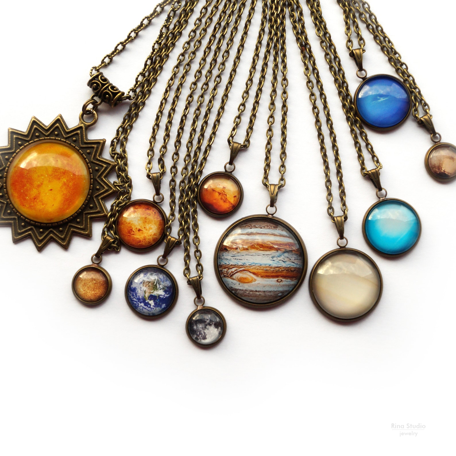 Necklaces with Planets of the Solar System Earth Moon Jupiter | Etsy