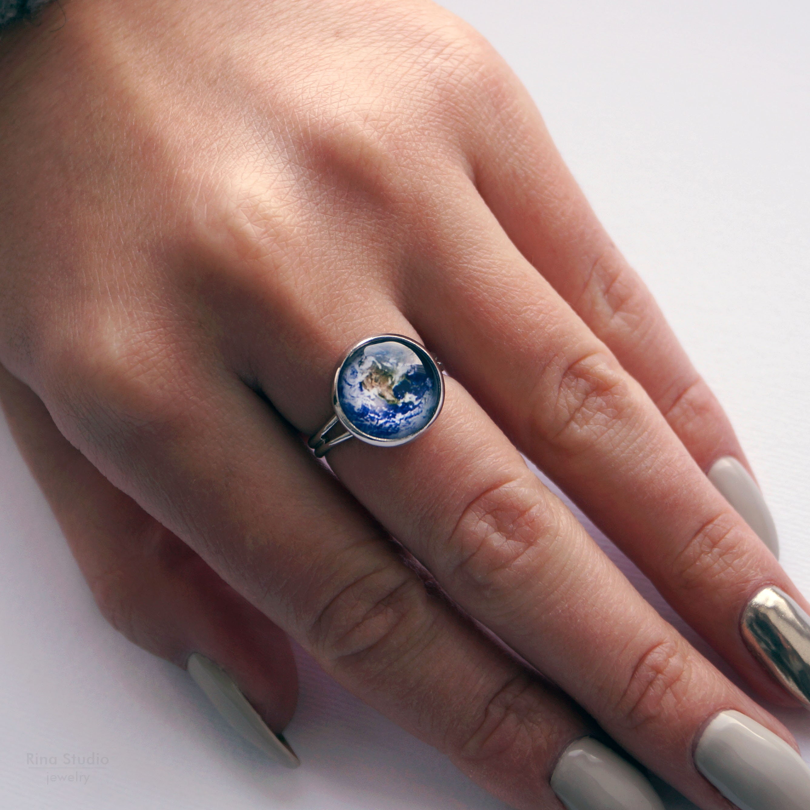 Earth Ring Adjustable Blue Planet Ring Galaxy Jewelry Space - Etsy