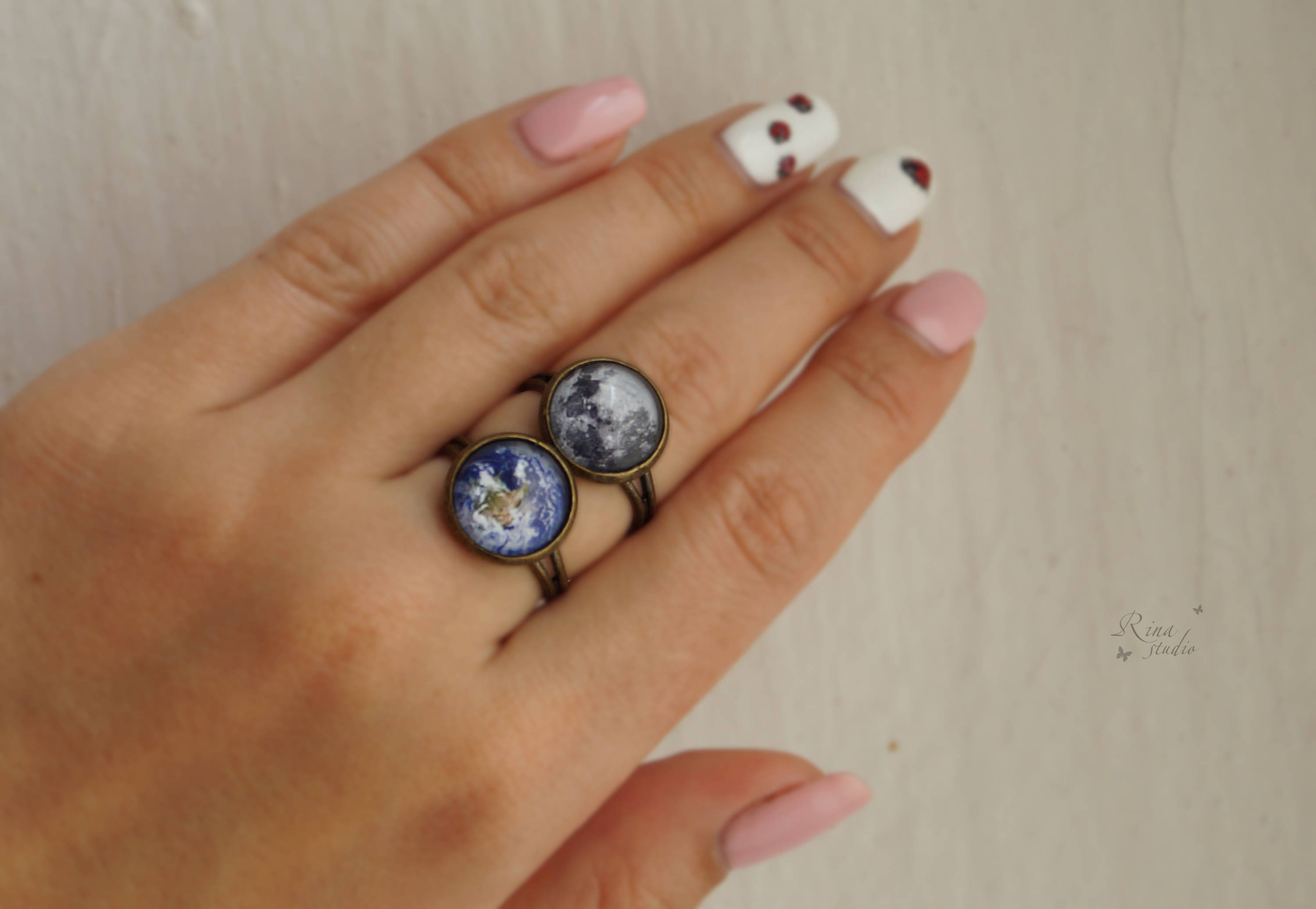 Earth and Moon Rings Adjustable Planet Ring Earth & Full | Etsy