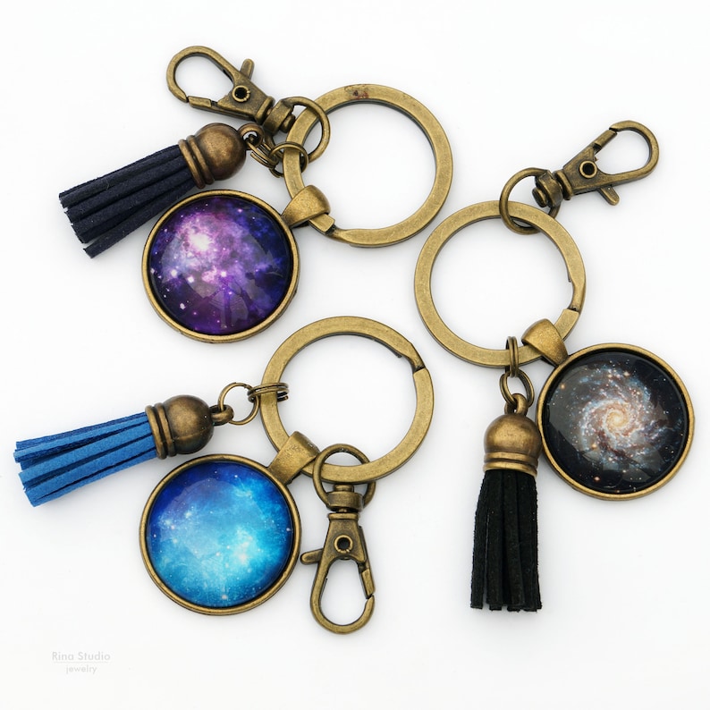 Galaxy Keychain With Tassel Blue Purple Black Charm Space - Etsy