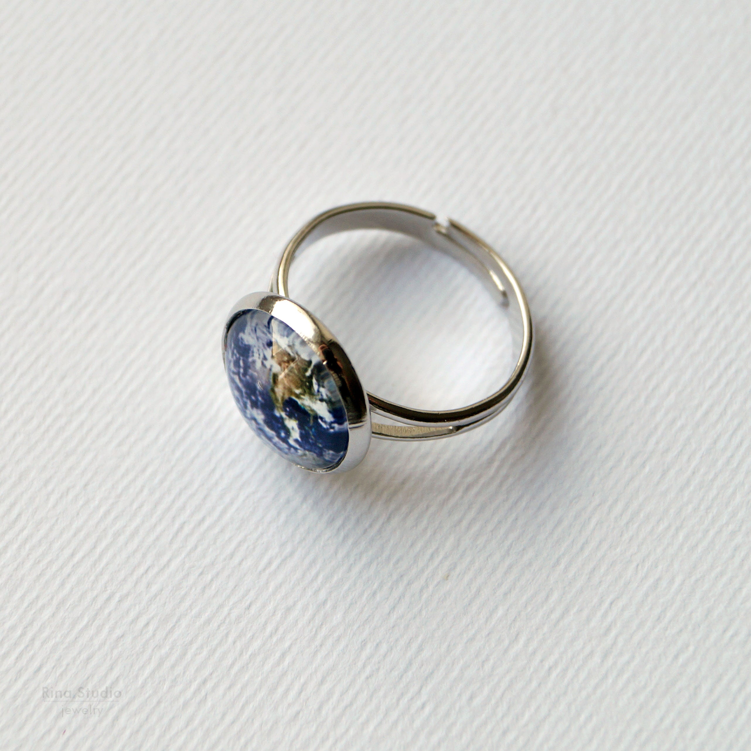 Earth Ring Adjustable Blue Planet Ring Galaxy Jewelry Space - Etsy