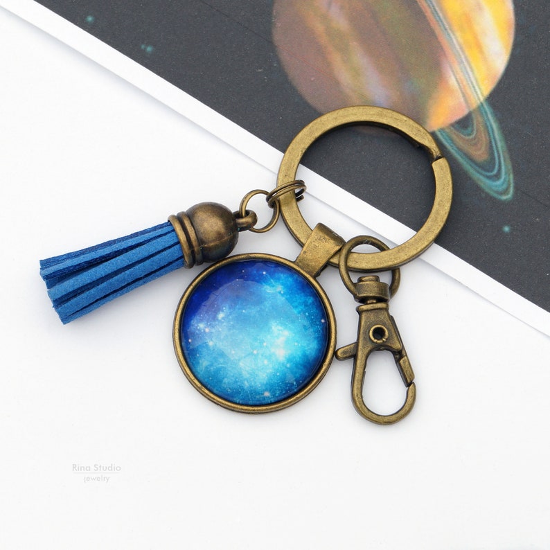 Galaxy Keychain with Tassel Blue Purple Black Charm Space | Etsy