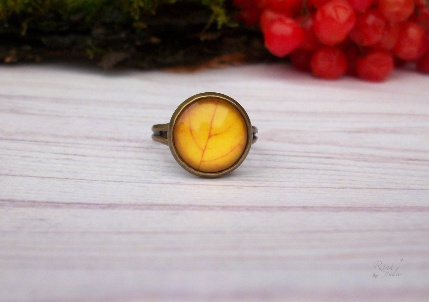Yellow Autumn Leaves Adjustable Ring, Fall Jewelry, Yellow Fall Leaf ...