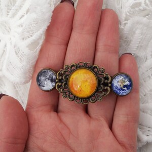 Sun Moon Earth Barrette, Solar System Tiny Hairpin, Cosmic Hair Clip ...