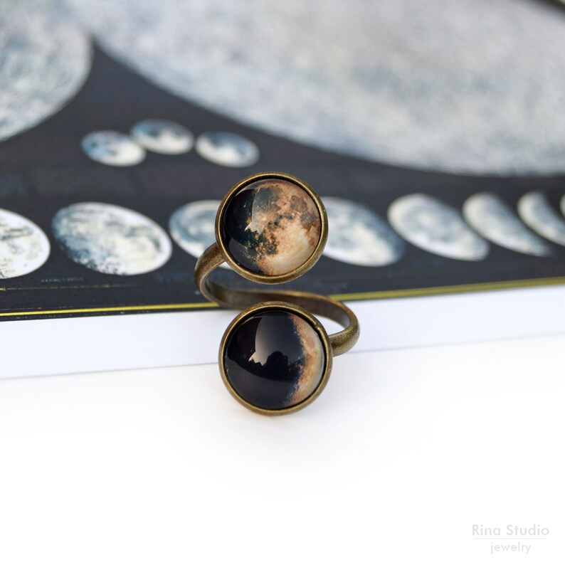 Moon Phase Adjustable Double Ring Personalized Birth Moon | Etsy