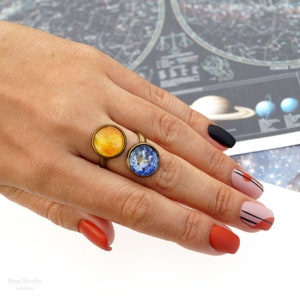 Sun and Earth Adjustable Double Ring, Solar System Jewelry, Science ...