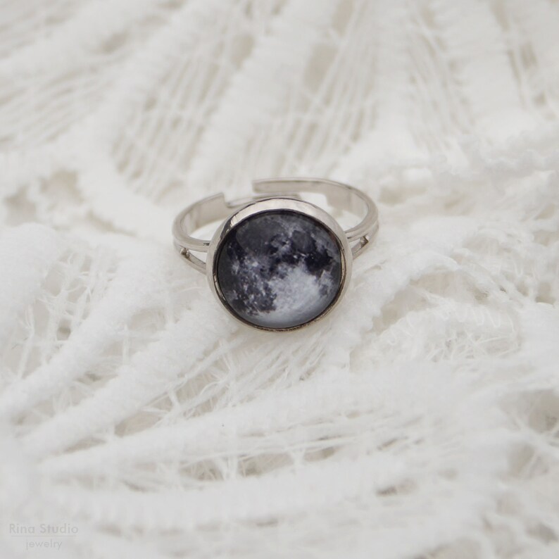 Moon Ring Space Adjustable Ring Custom Birth Moon Phase | Etsy