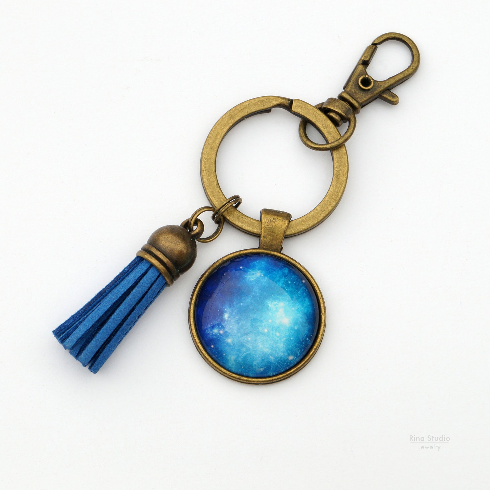 Galaxy Keychain With Tassel, Blue Purple Black Charm, Space Lobster ...