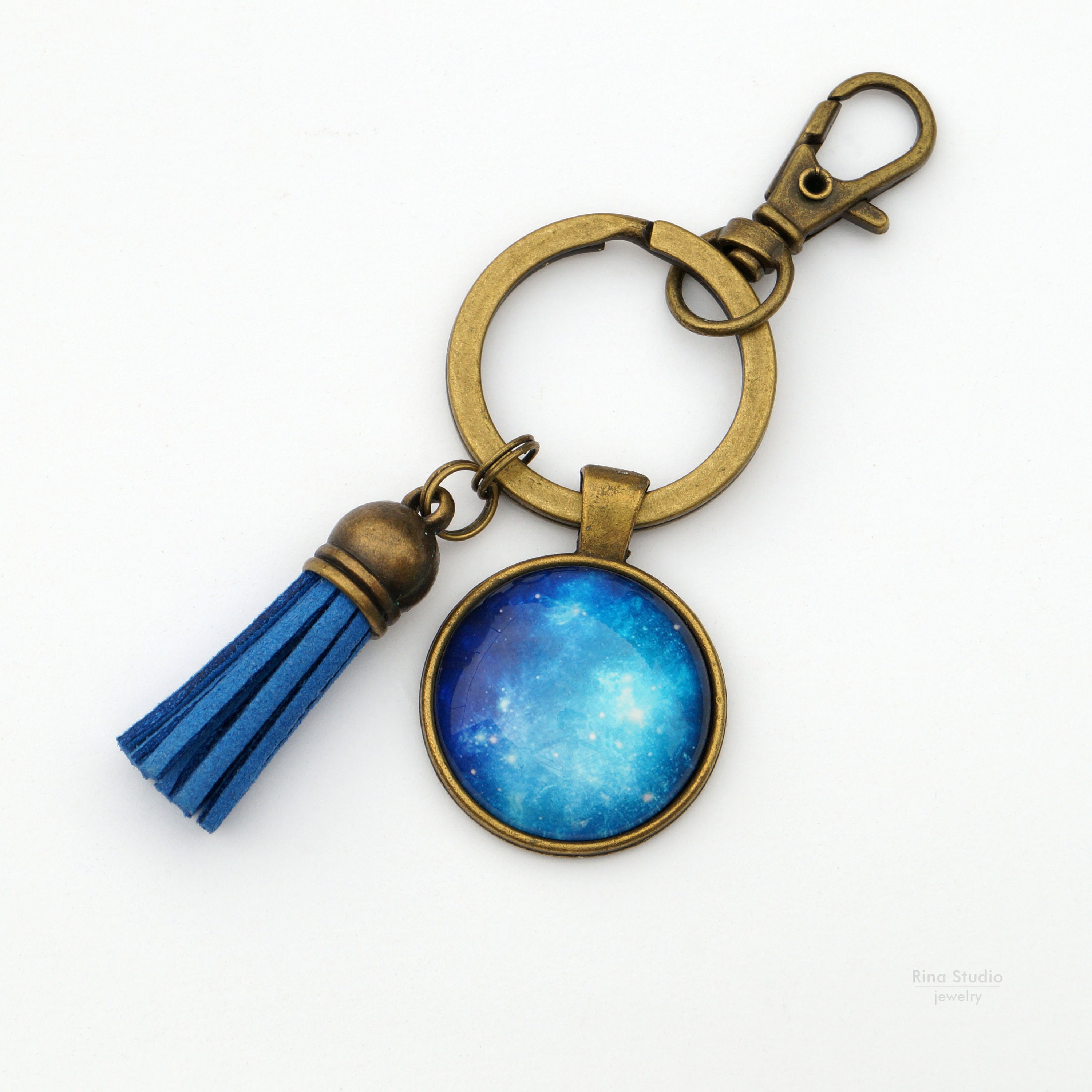 Galaxy Keychain with Tassel Blue Purple Black Charm Space | Etsy