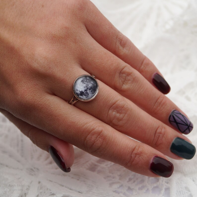 Moon Ring Space Adjustable Ring Custom Birth Moon Phase | Etsy