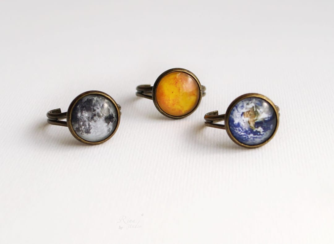 Sun and Moon Earth Rings 3 Adjustable Planet Ring Sun Earth - Etsy