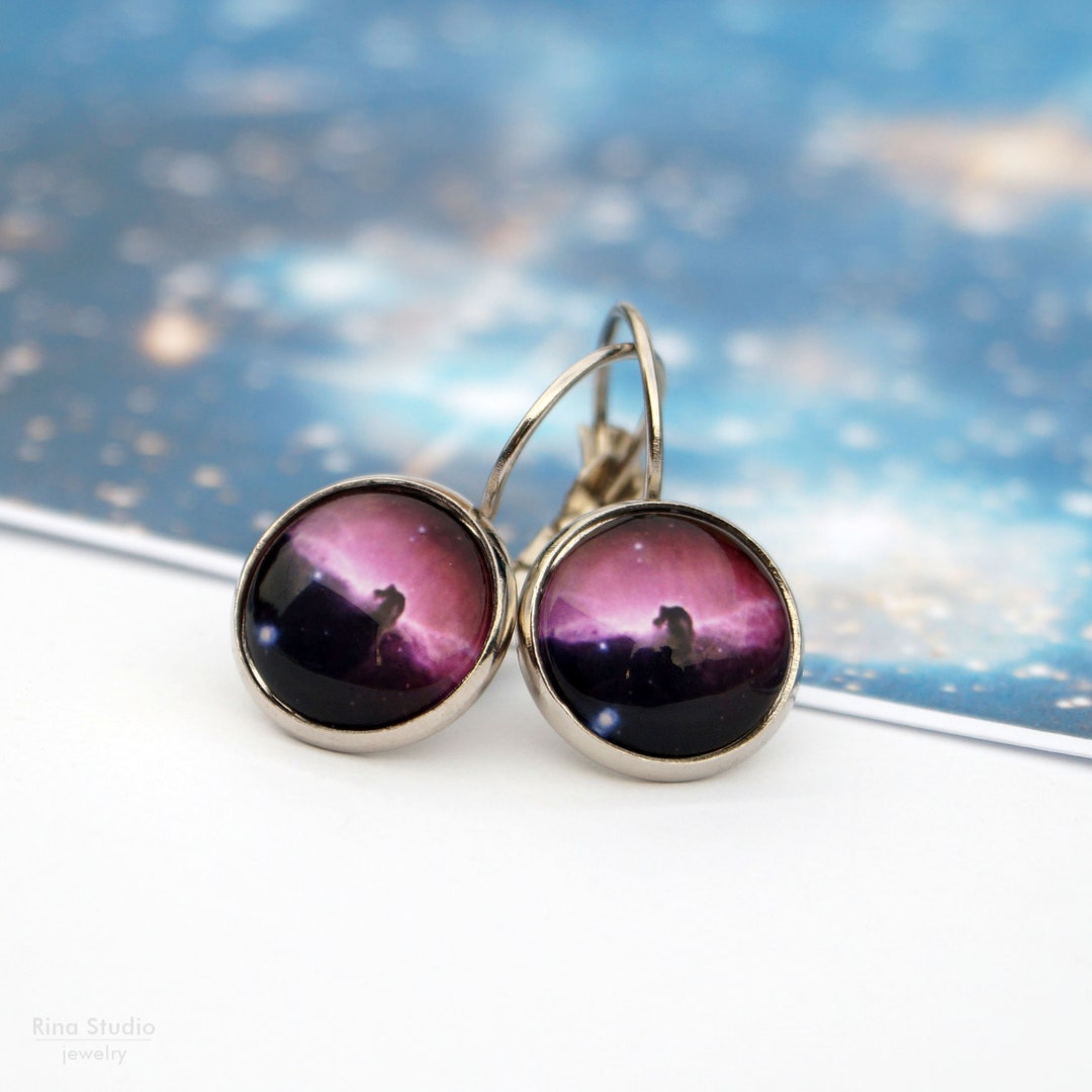 Horsehead Nebula Drop Earrings, Purple and Black Galaxy Universe ...