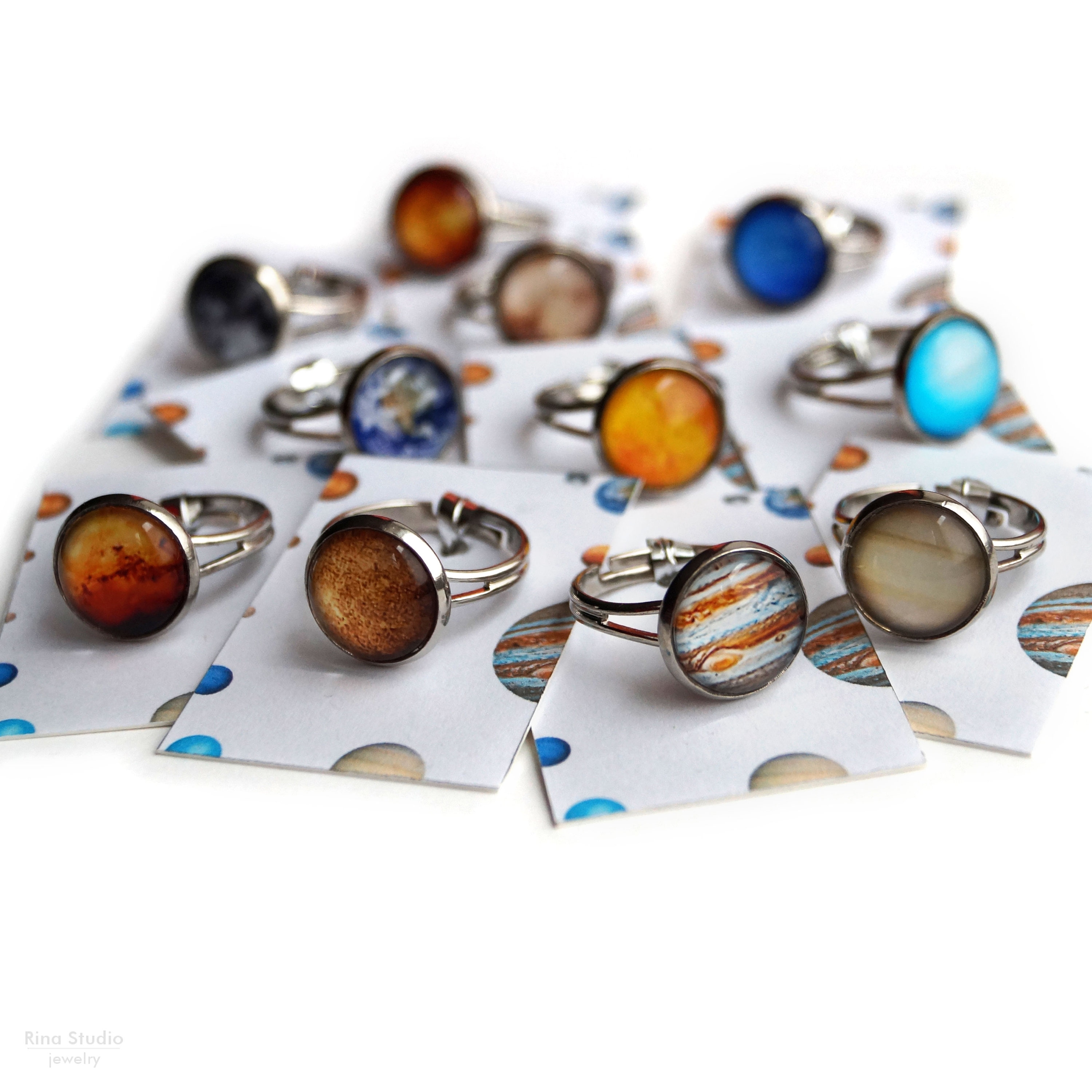 Set of 11 Planet Rings Earth Moon Jupiter Saturn Mars Venus | Etsy