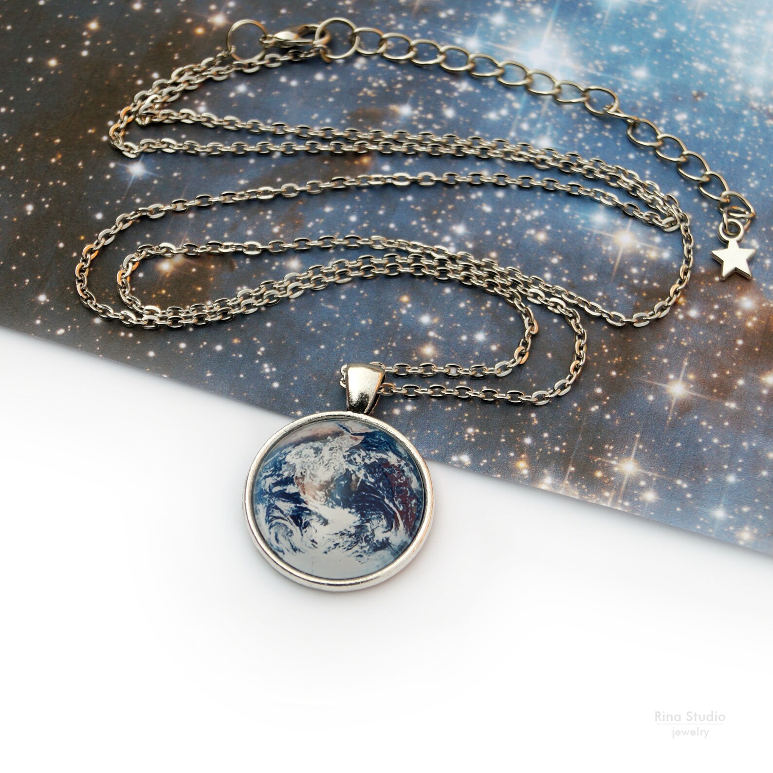 Earth Necklace Blue Marble Pendant Planet Jewelry Solar | Etsy