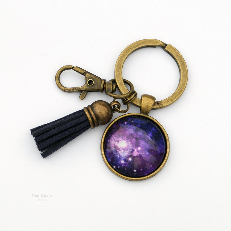 Galaxy Keychain with Tassel Blue Purple Black Charm Space | Etsy