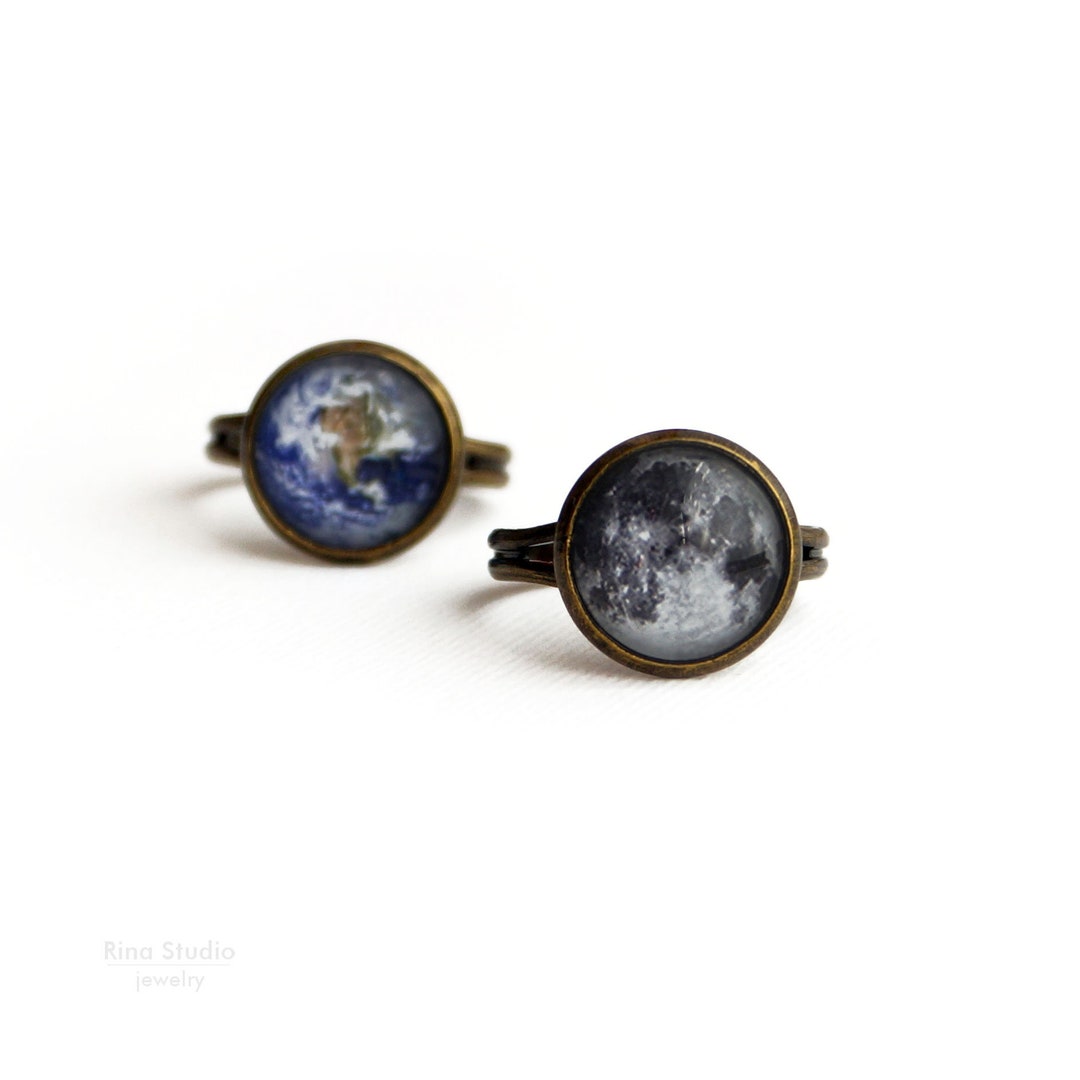 Earth and Moon Rings Adjustable Planet Ring Earth & Full - Etsy