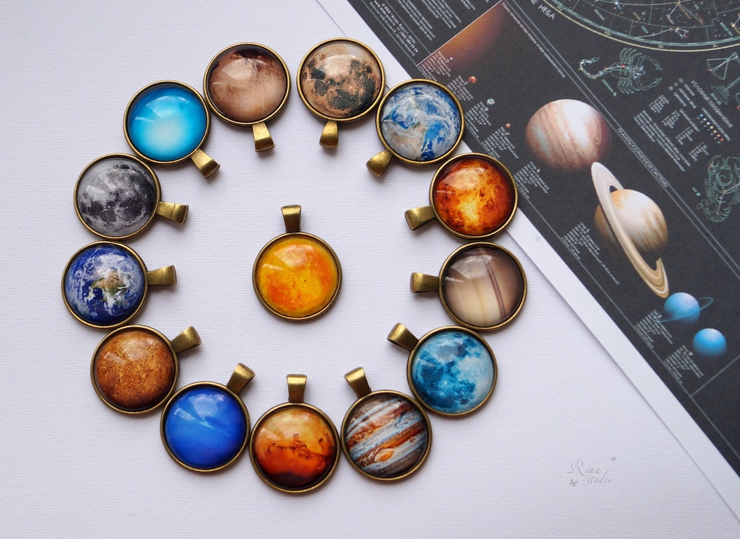Solar System Necklace, Planets Jewelry, Cosmic Pendant Earth Moon ...