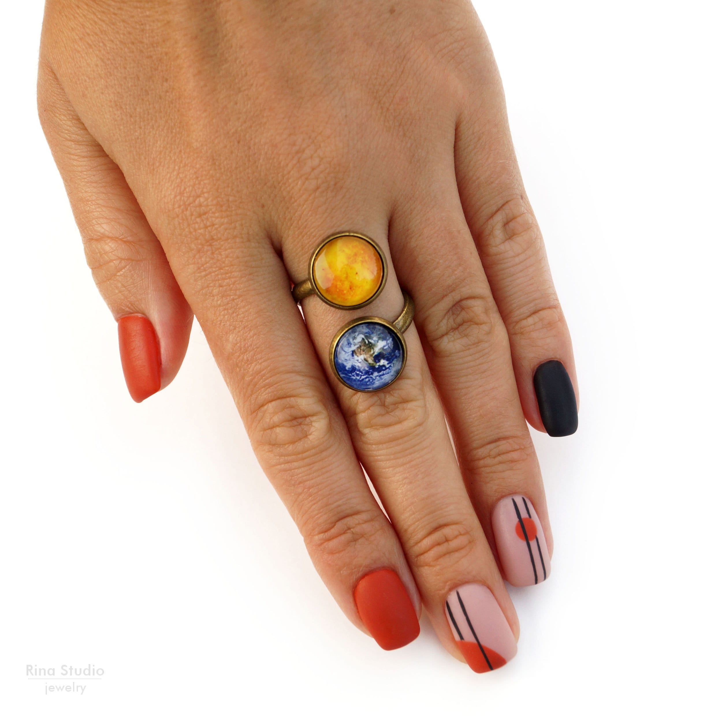 Sun and Earth Adjustable Double Ring Solar System Jewelry | Etsy