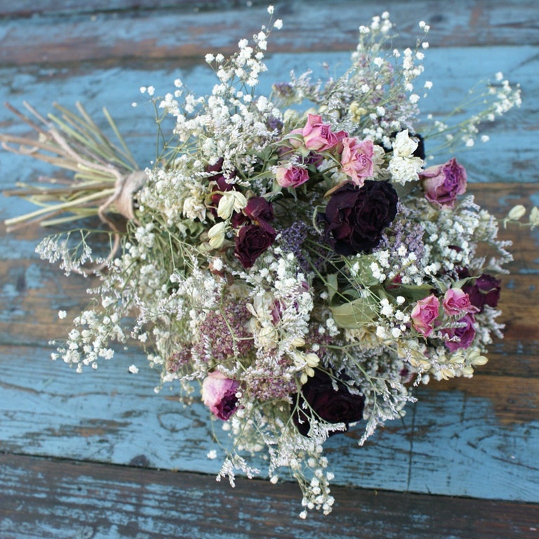 Valentine Rose Garden Dried Flower Wedding Bouquet - Etsy UK