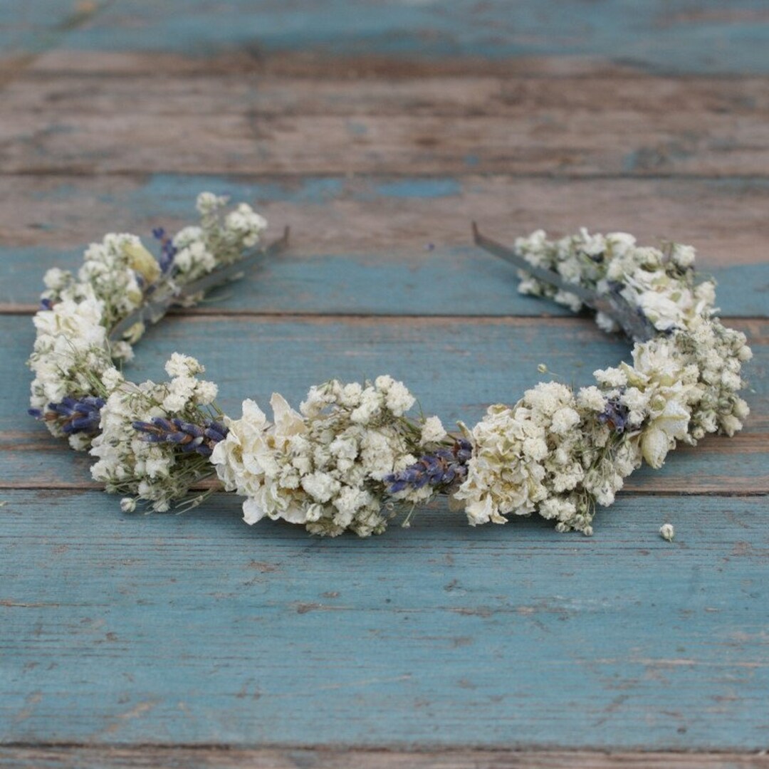Lavender Babys Breath Dried Flower Dainty Hair Band Crown - Etsy