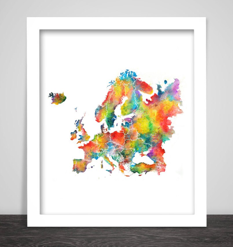 Europe Watercolor Map Abstract Art Wall Art Home Decor - Etsy