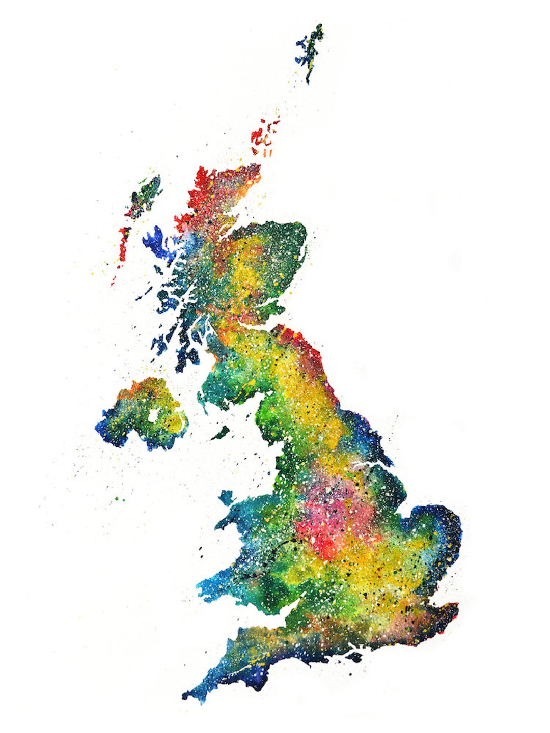 United Kingdom Watercolor Map, Abstract Art, Wall Art, Home Decor ...