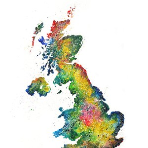 United Kingdom Watercolor Map, Abstract Art, Wall Art, Home Decor ...
