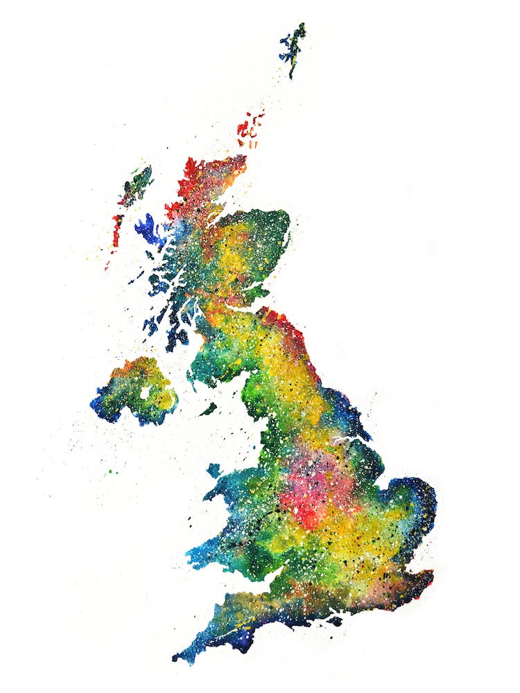United Kingdom Watercolor Map, Abstract Art, Wall Art, Home Decor ...