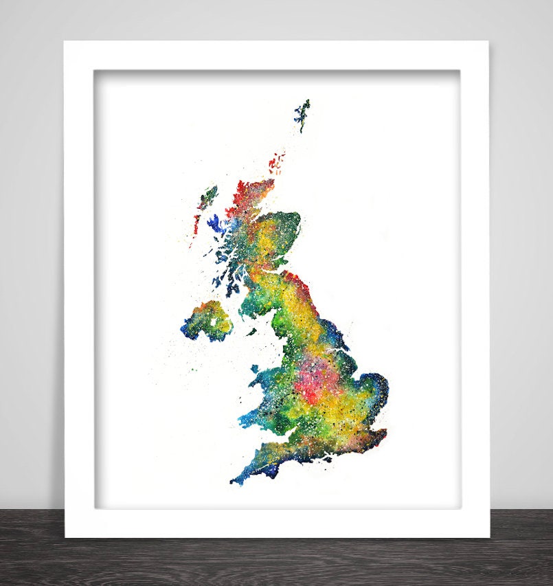 United Kingdom Watercolor Map, Abstract Art, Wall Art, Home Decor ...