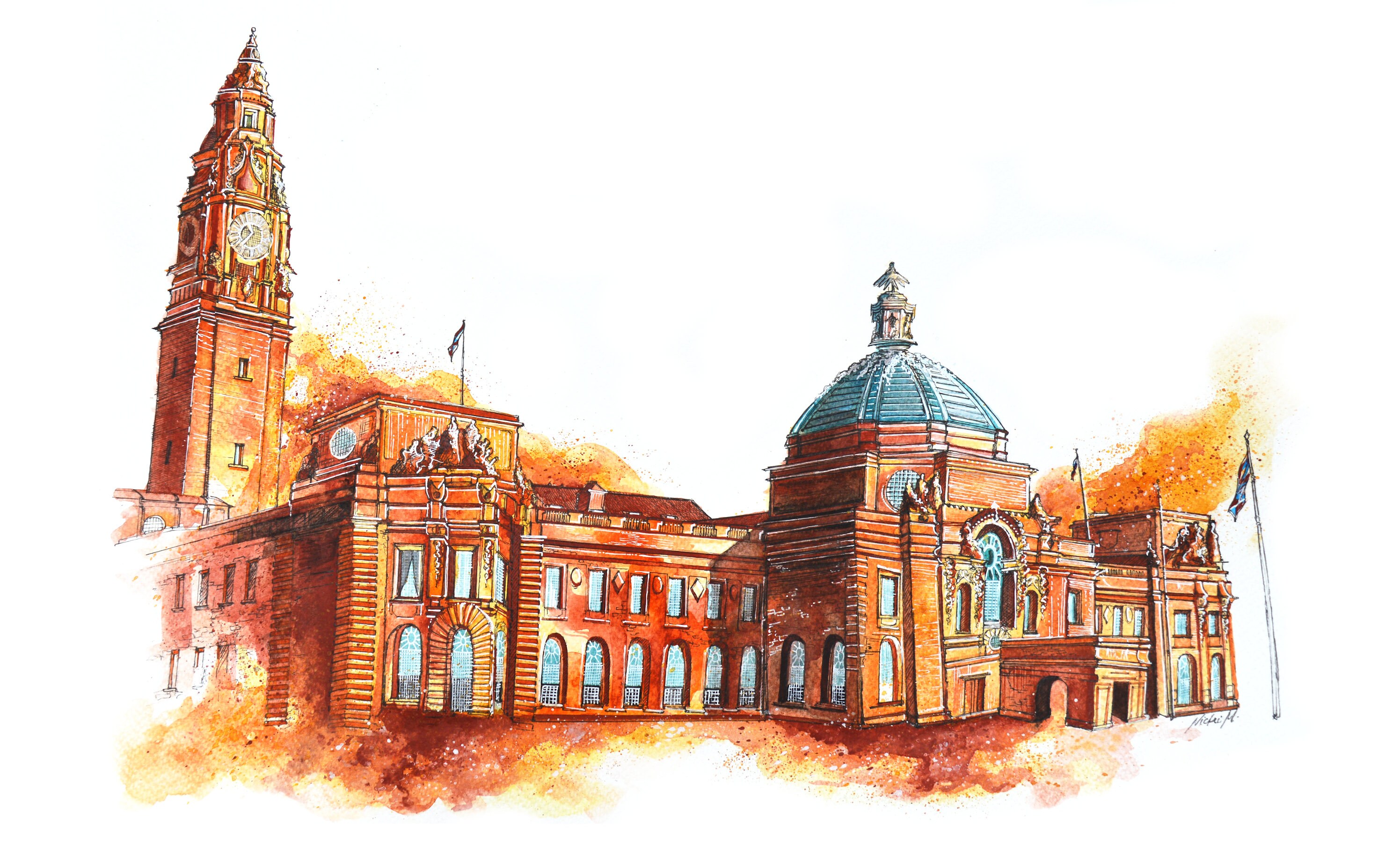 Cardiff City Hall Wales Watercolour Painting Wall Art Home - Etsy UK