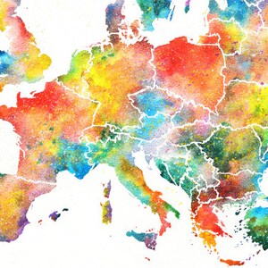 Europe Watercolor Map, Abstract Art, Wall Art, Home Decor, Giclee Print ...