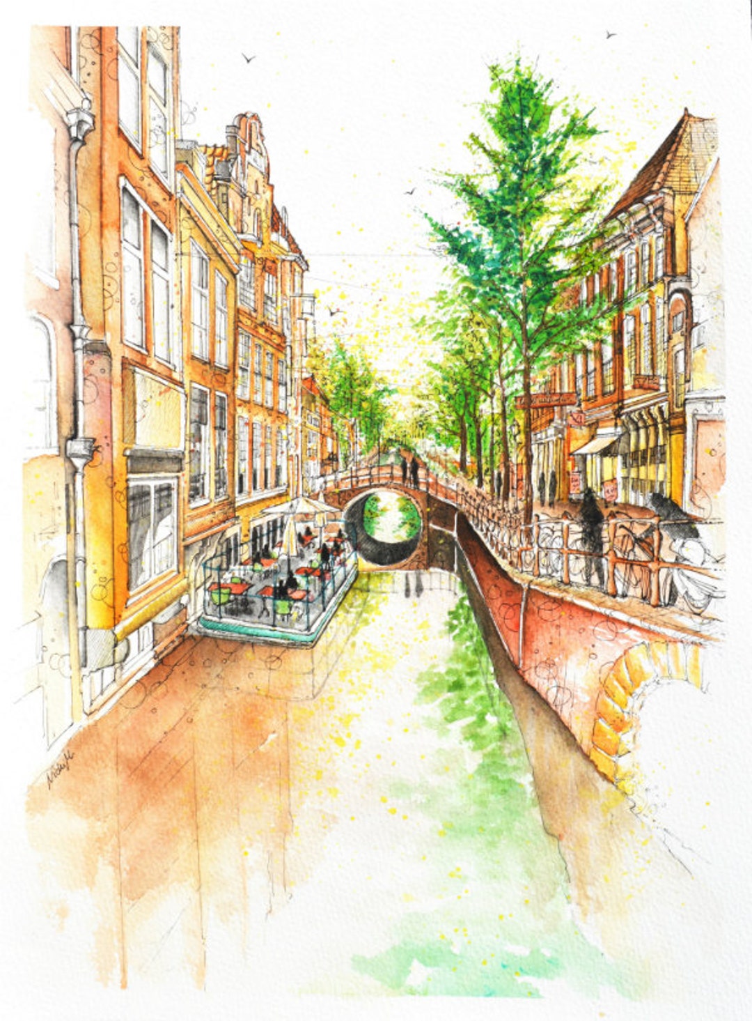 Spring in Amsterdam, Watercolor Painting, Wall Art, Home Decor, the ...
