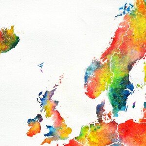 Europe Watercolor Map, Abstract Art, Wall Art, Home Decor, Giclee Print ...