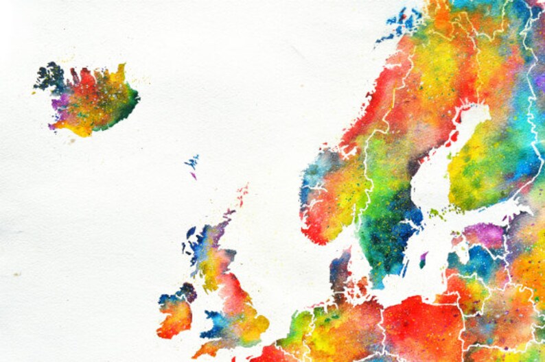 Europe Watercolor Map, Abstract Art, Wall Art, Home Decor, Giclee Print ...