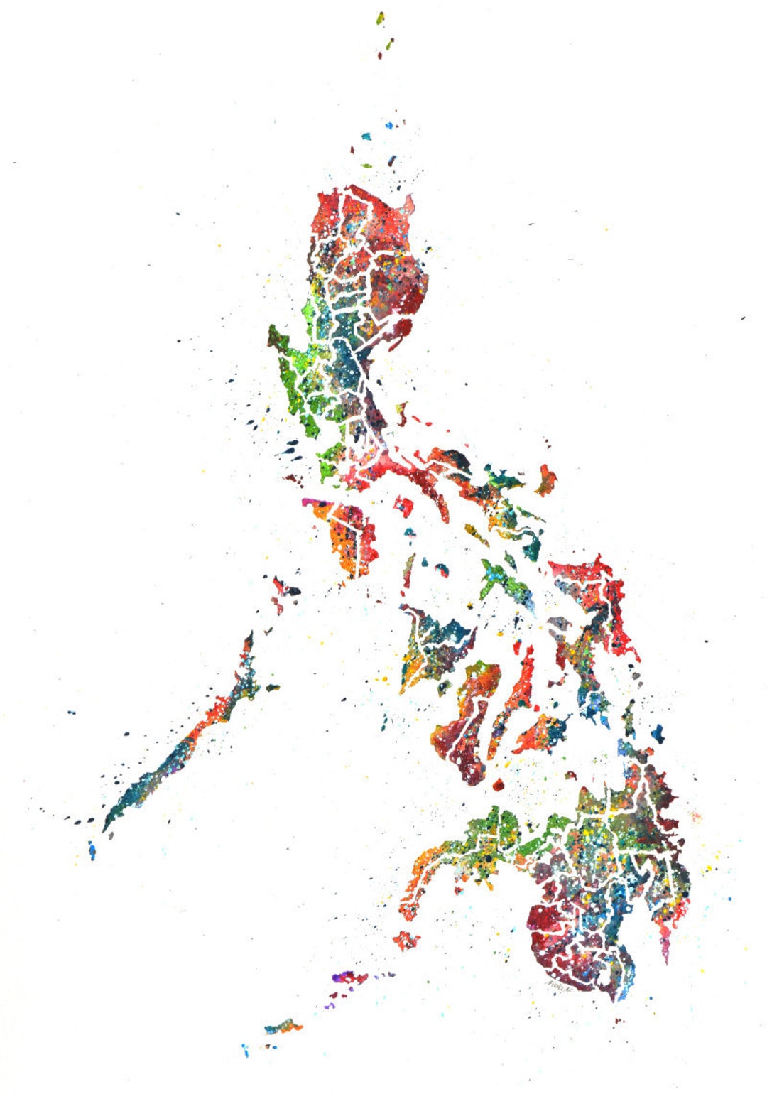 The Philippines Watercolor Map, Abstract Art, Wall Art, Home Decor ...