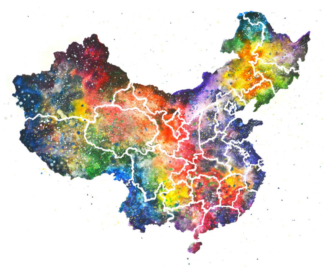 China Watercolor Map Abstract Art Wall Art Home Decor - Etsy