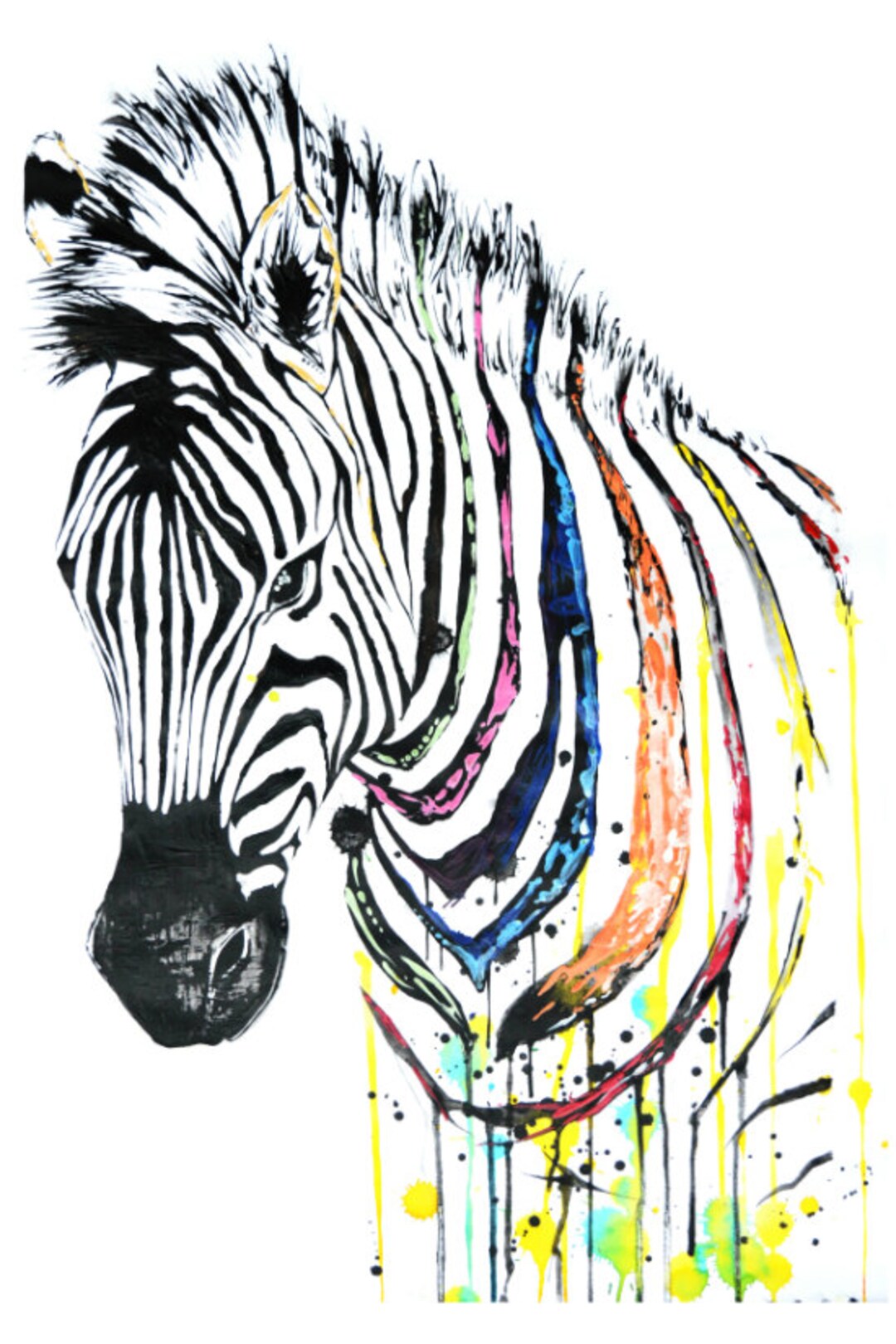 Zebra Head, Animal Art, Abstract Art, Colorful Artwork, Print, Wall Art ...