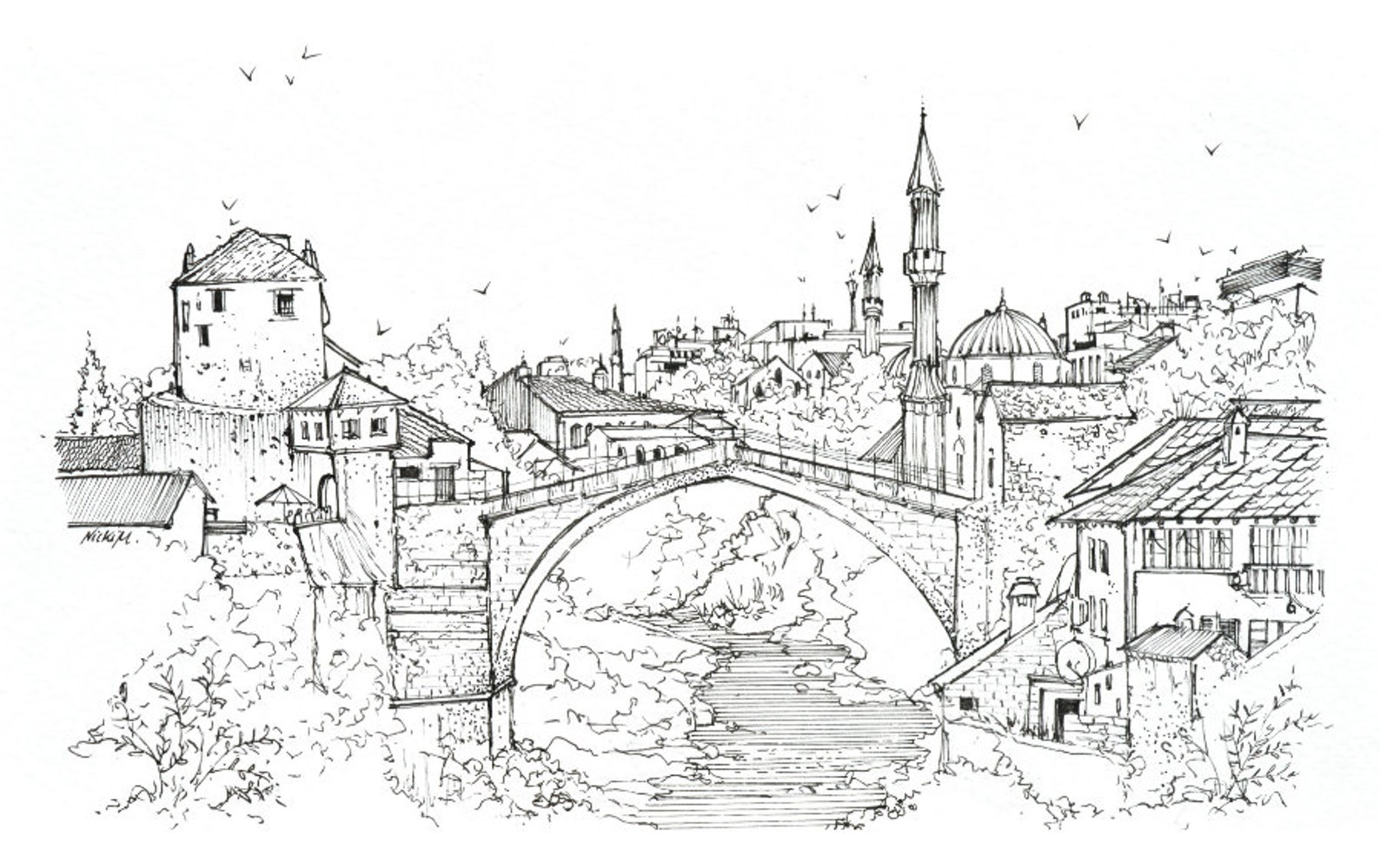 Stari Most Bosnia & Herzegovina Travel Art Street Art Wall - Etsy