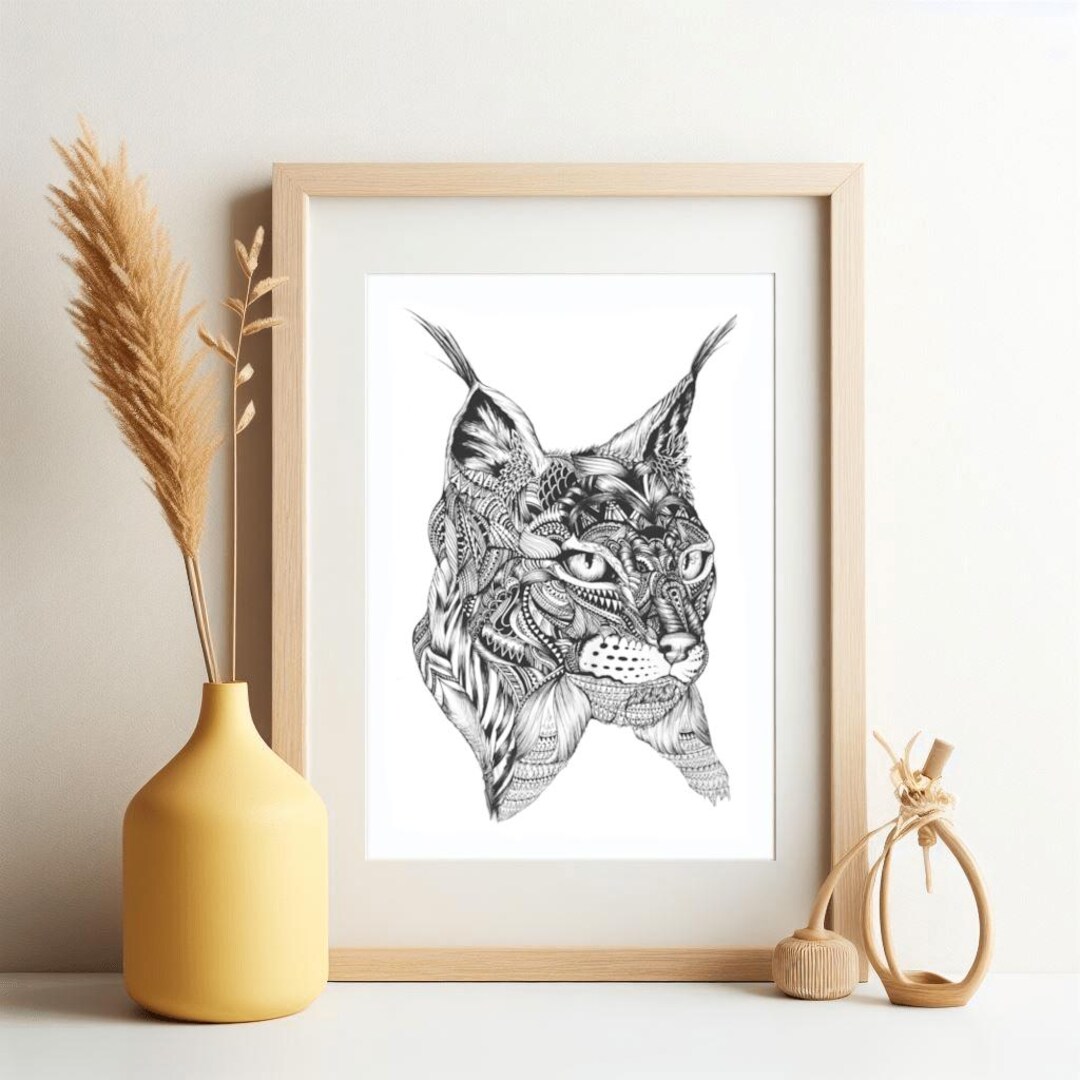 Abstract Lynx Print, Animal Art, Pen Artwork, Designs & Patterns, Wall ...
