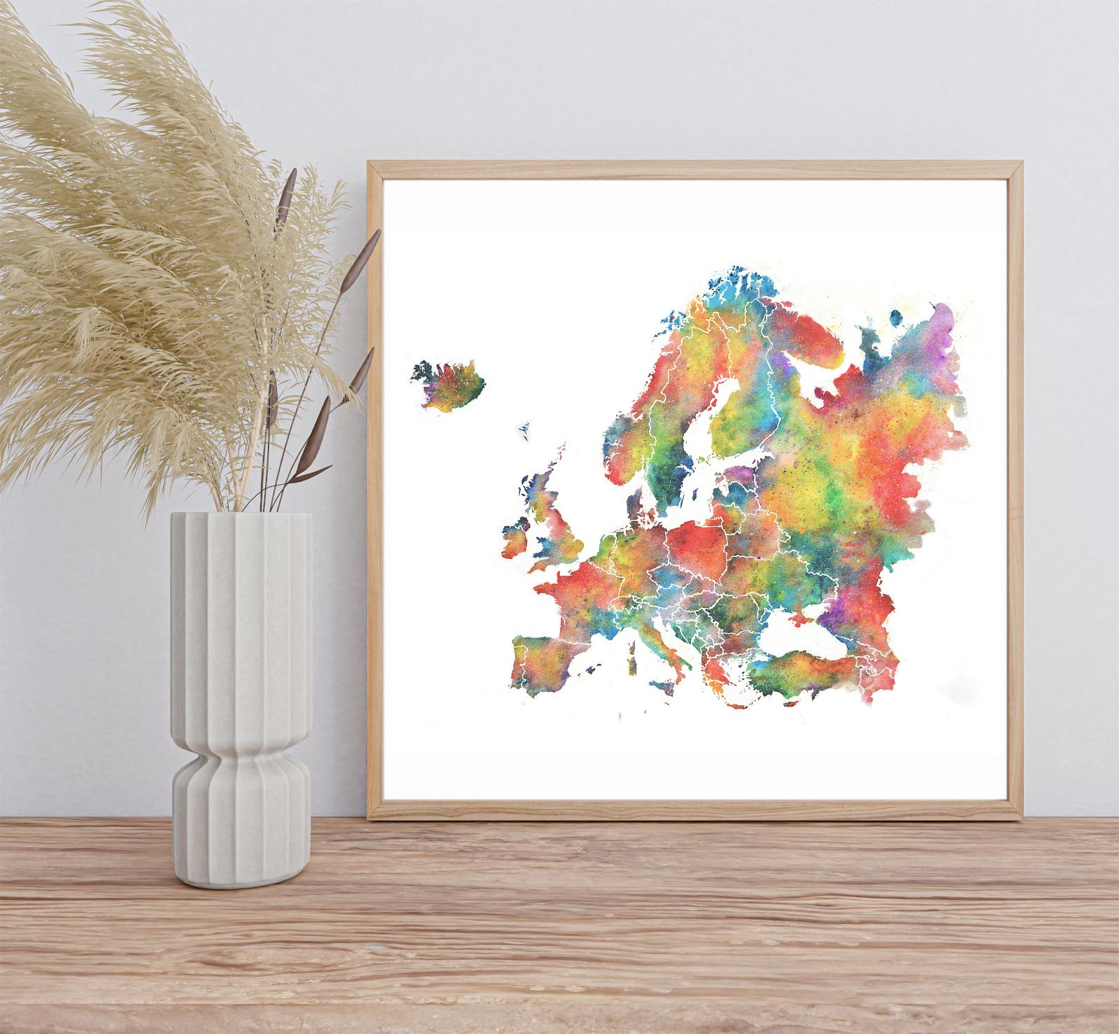 Europe Watercolor Map, Abstract Art, Wall Art, Home Decor, Giclee Print ...