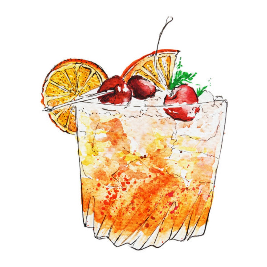 Cocktail Art Print Watercolor Art Summer Drink Amaretto - Etsy